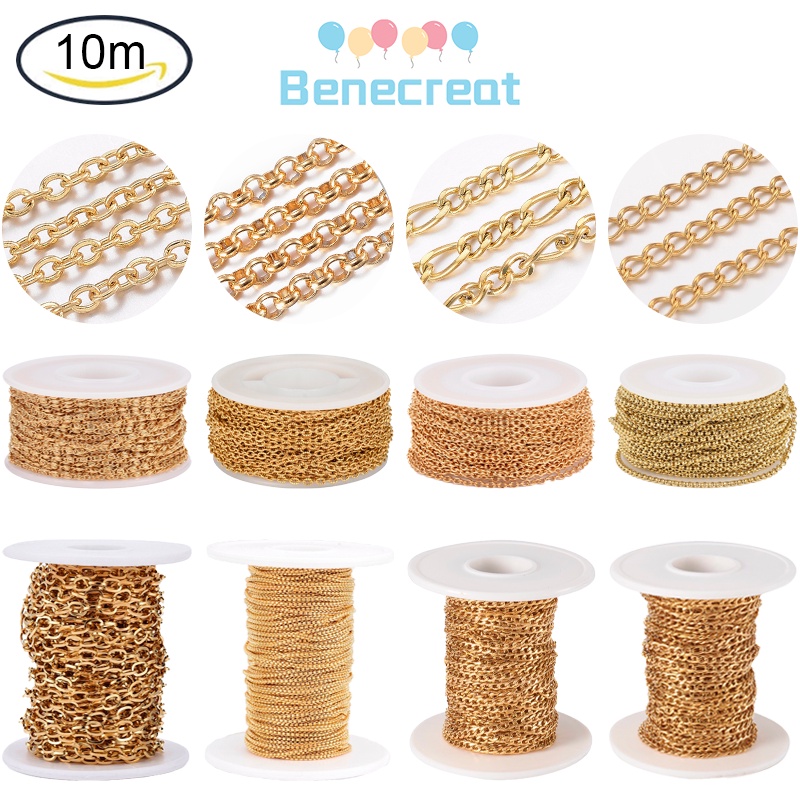 1Roll 10m Vacuum Plating 304 Stainless Steel Chains with Spool Gold ...