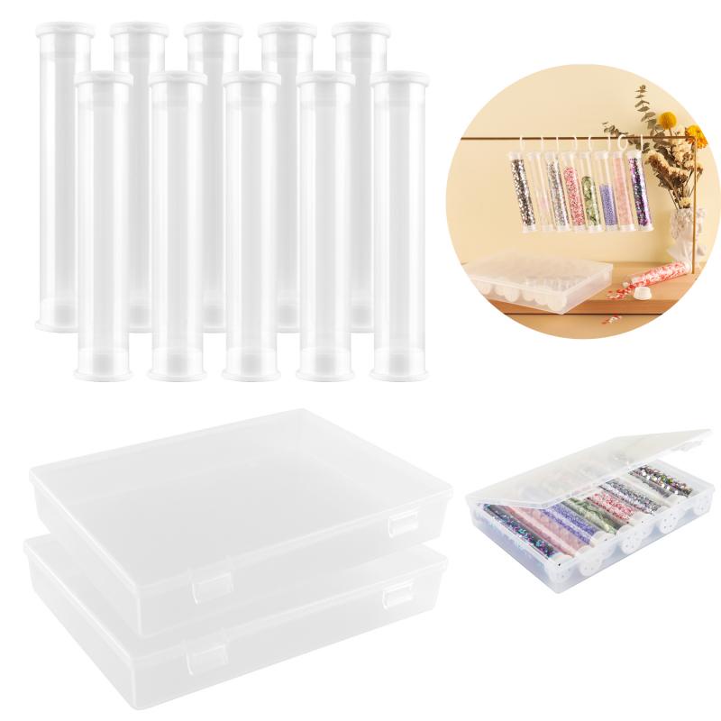 10 Pieces Clear Embellishment Storage Tubes and 2 Clear Craft Storage ...