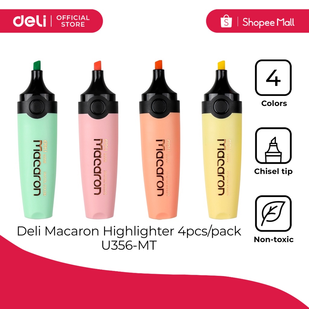 Deli U356-MT Macaron Highlighter 4pcs/pack [79U356-MT] | Shopee Philippines