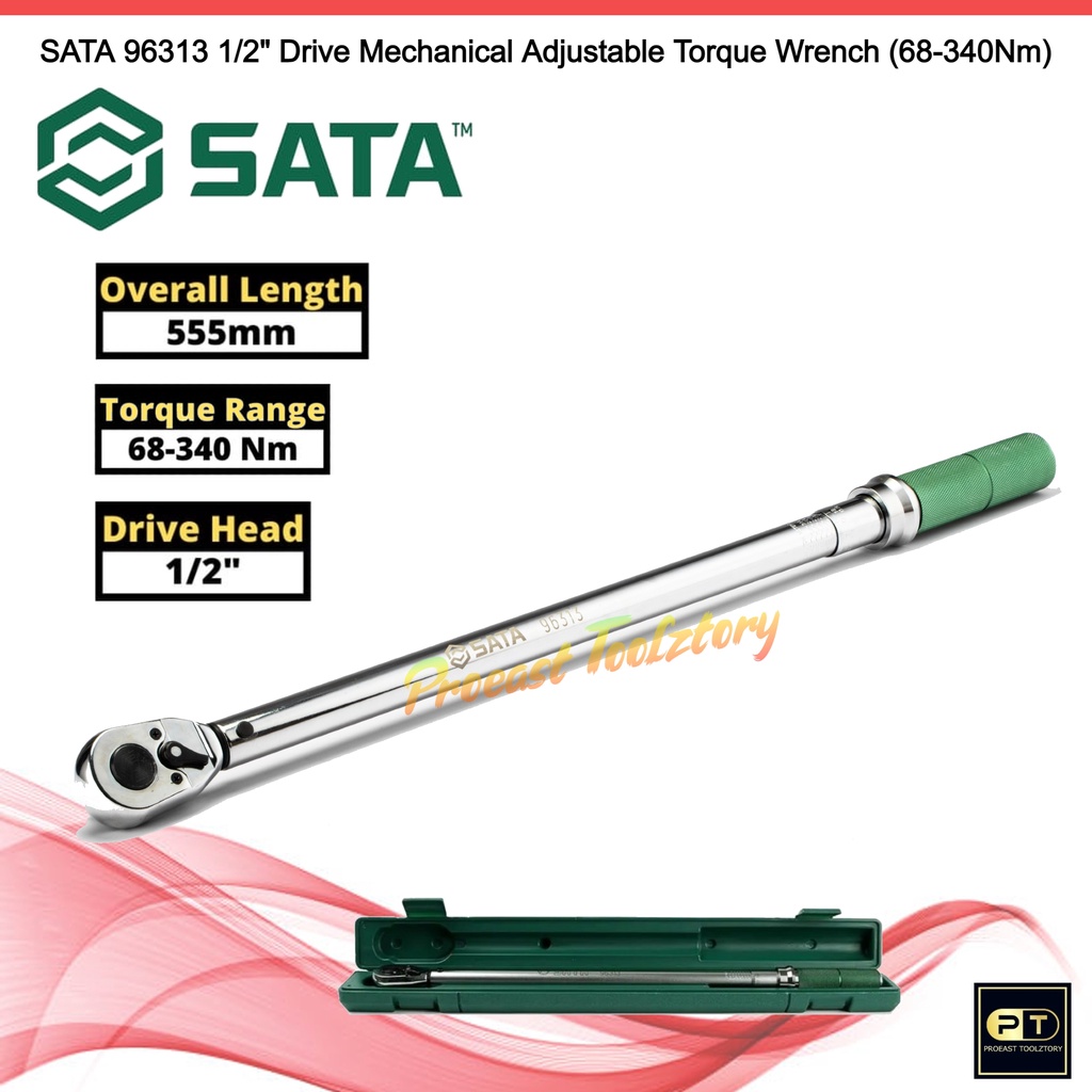 SATA 96313 1/2" Dr. Mechanical Adjustable Torque Wrench 68-340Nm ...