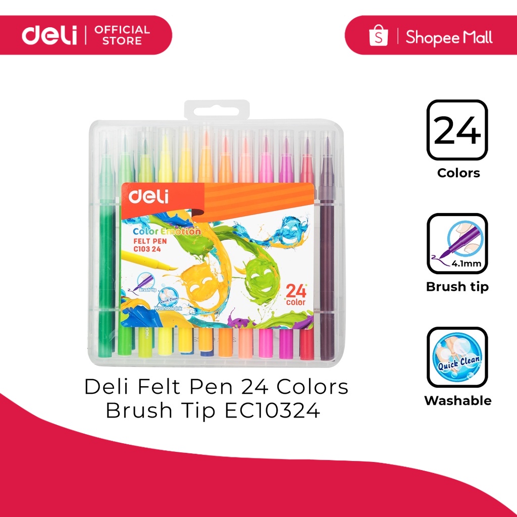 Deli EC10324 Coloring Pen 24 Colors Brush Tip | Shopee Philippines
