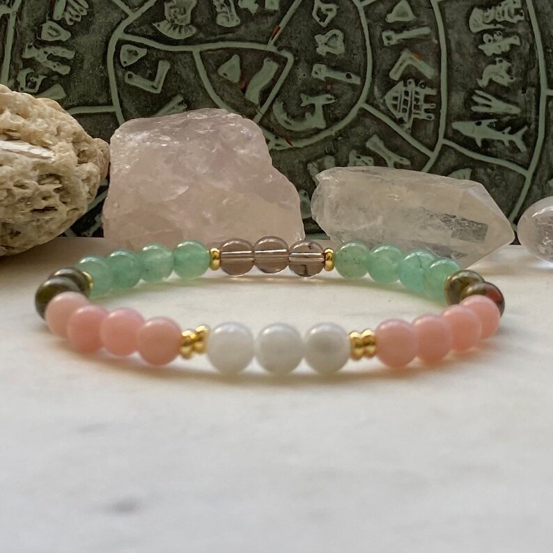 Moonstone, Pink Opal, Aventurine Gemstone Bracelet. Fertility and ...