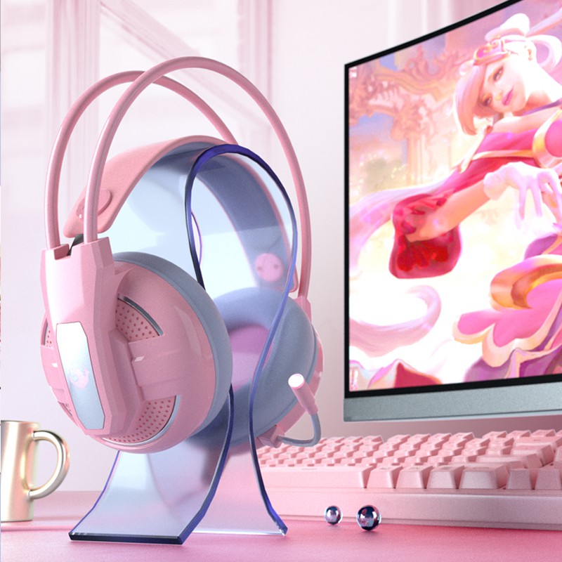 Gaming Headphones Pink Headset with Mic and Noise cancellation Wired ...