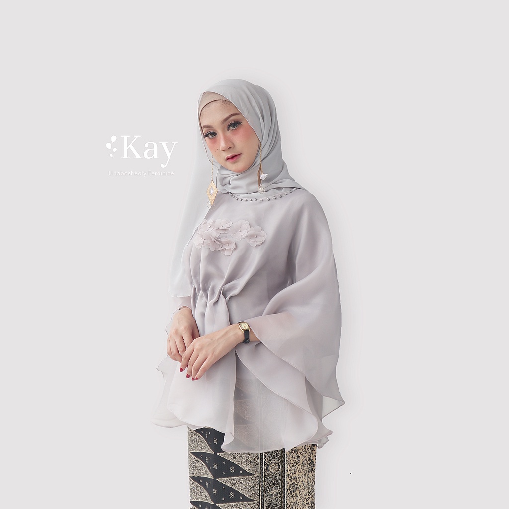 Organza Wrinkled Batwing (SILVER) - Invitation Party Blouse | Shopee ...