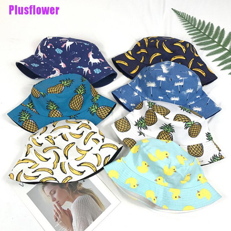 Cute Fruit Double Side Bucket Hats Women's Casual Beach Sun Hat Fashion ...