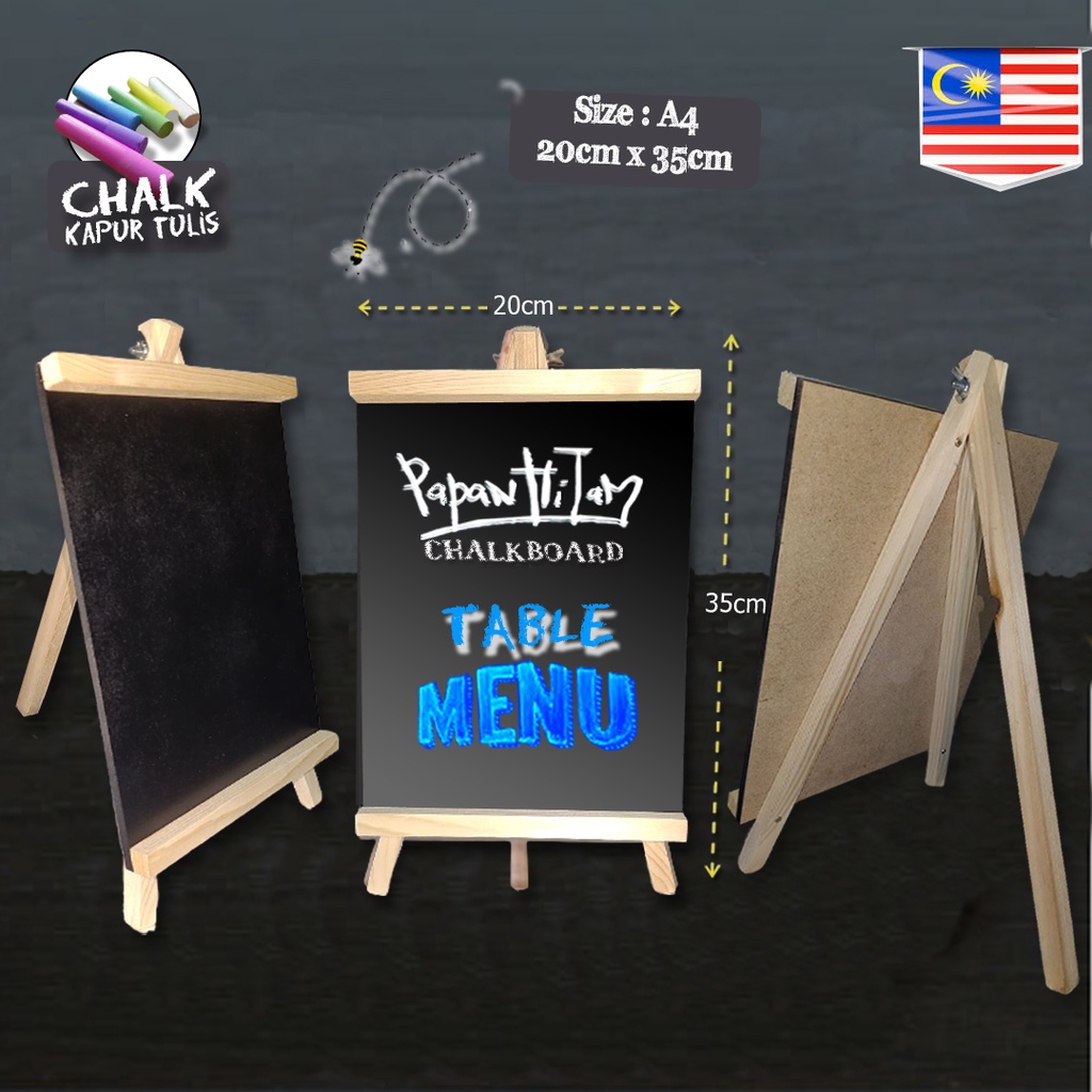 A4 (35cm*20cm) Table Menu Wood ChalkBoard Blackboard Papan Hitam (Frame ...