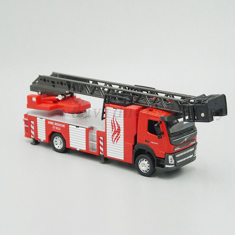 Ready Stock 1:50 Diecast Metal Model Toy Volvo Ladder Fire Truck With ...