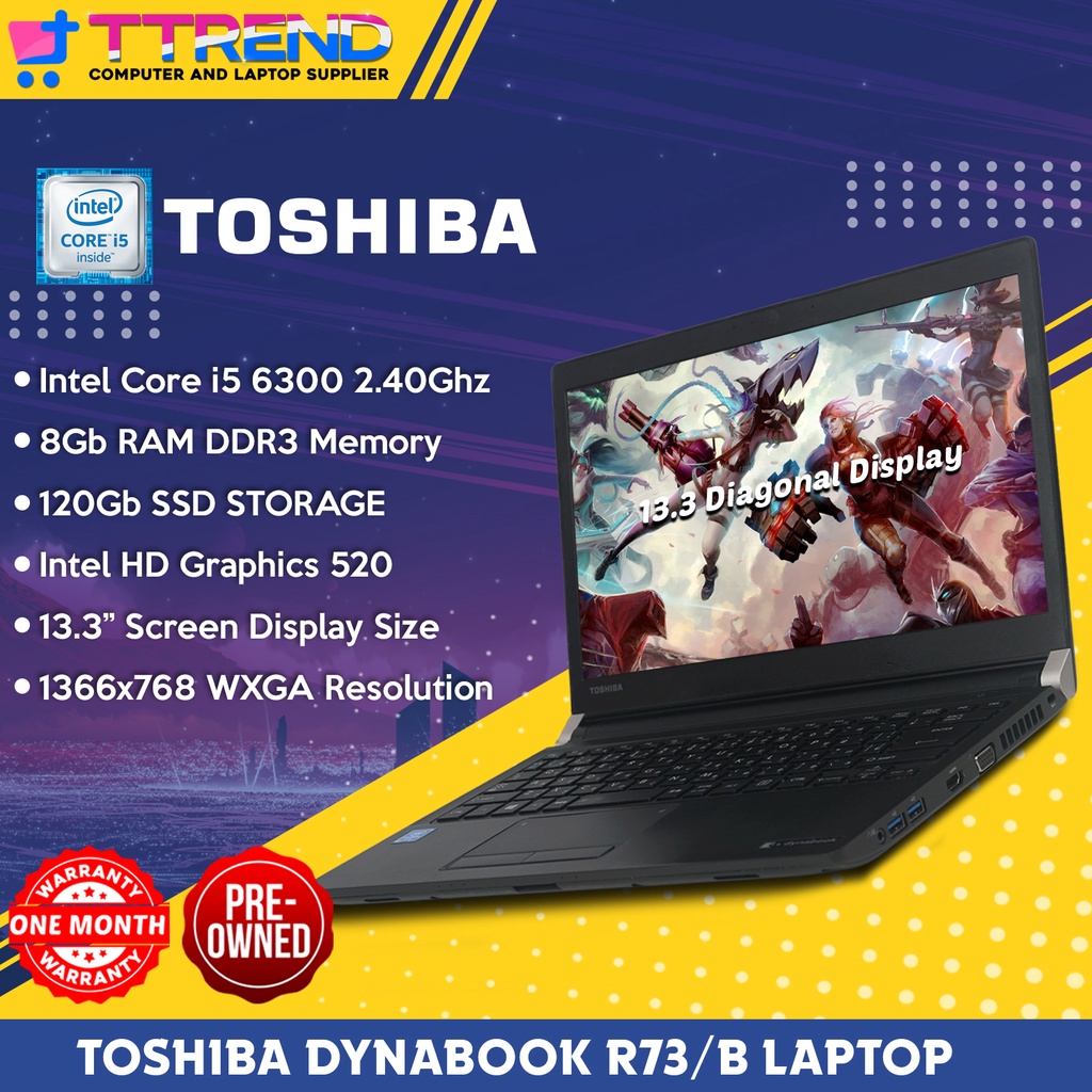 Toshiba Dynabook R73/B 13.3" Intel i5 6th Gen Dual Core Notebook Laptop ...