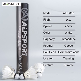 ALPSPORT 808 12PCS/TUBE Shuttlecock 76~77 Speed ALP New Badminton For ...