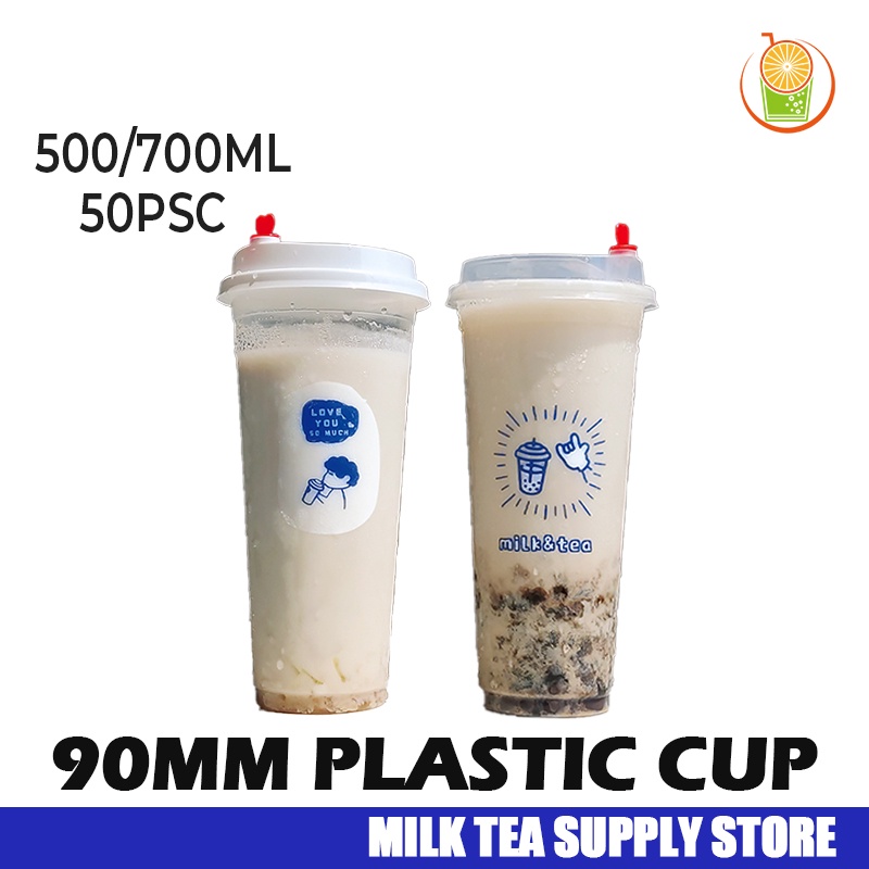 50PCS 90mm Milk Tea Cup Plastic Cup PP Y Cup Character Slim Cups ...