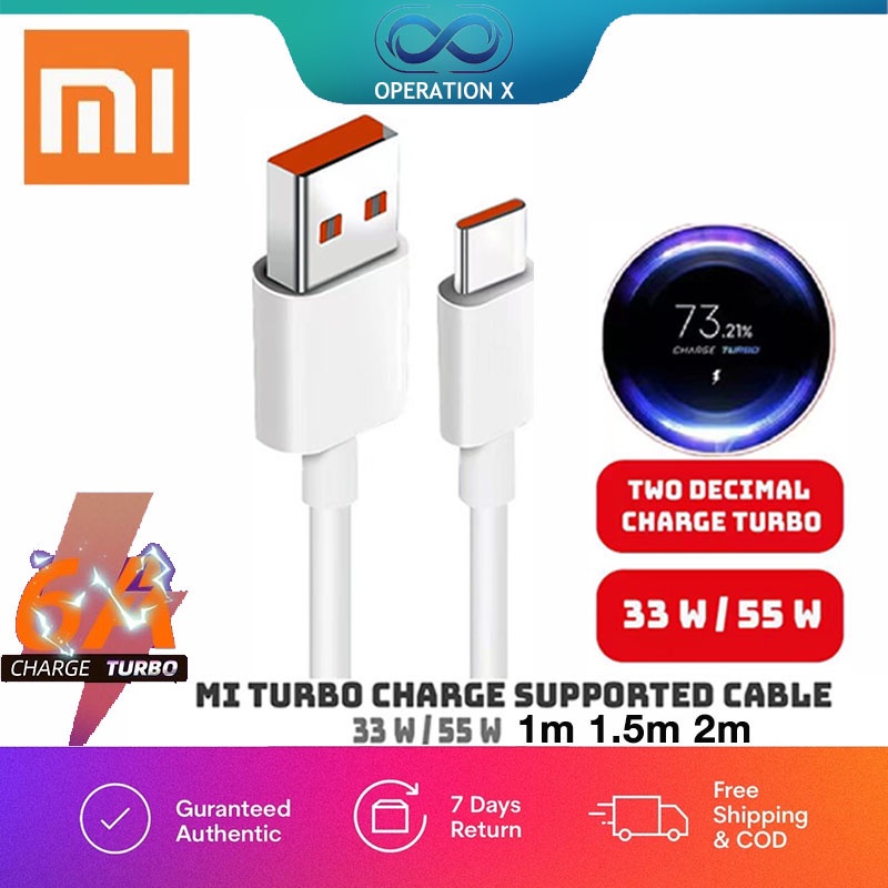 Original Xiaomi Type C 6A Cable Charger Fast Charge For Poco M3 X3 Mi ...