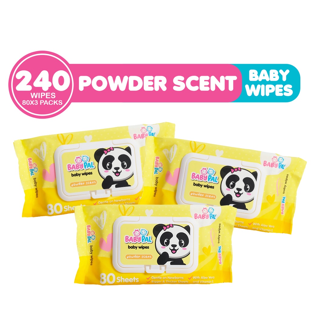 BabyPal Baby Wipes Powder Scent 240 Sheets 3 Packs Wet Wipes For Baby ...