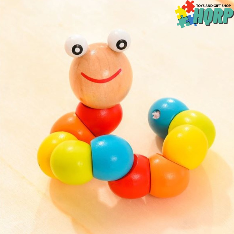 Wooden Toy Colorful Wooden Worm Caterpillar Toys Twist Cognition Funny ...