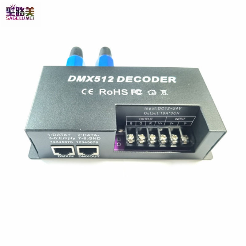 DC12V-24V 3 Channel DMX 512 Decoder 3CH RGB DMX512 1900 Controller 10A ...