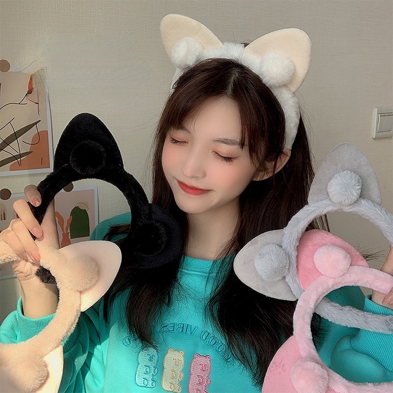 Cat Ears Autumn Winter Plush Cute Hair Bundle Headband Female Wash Face ...