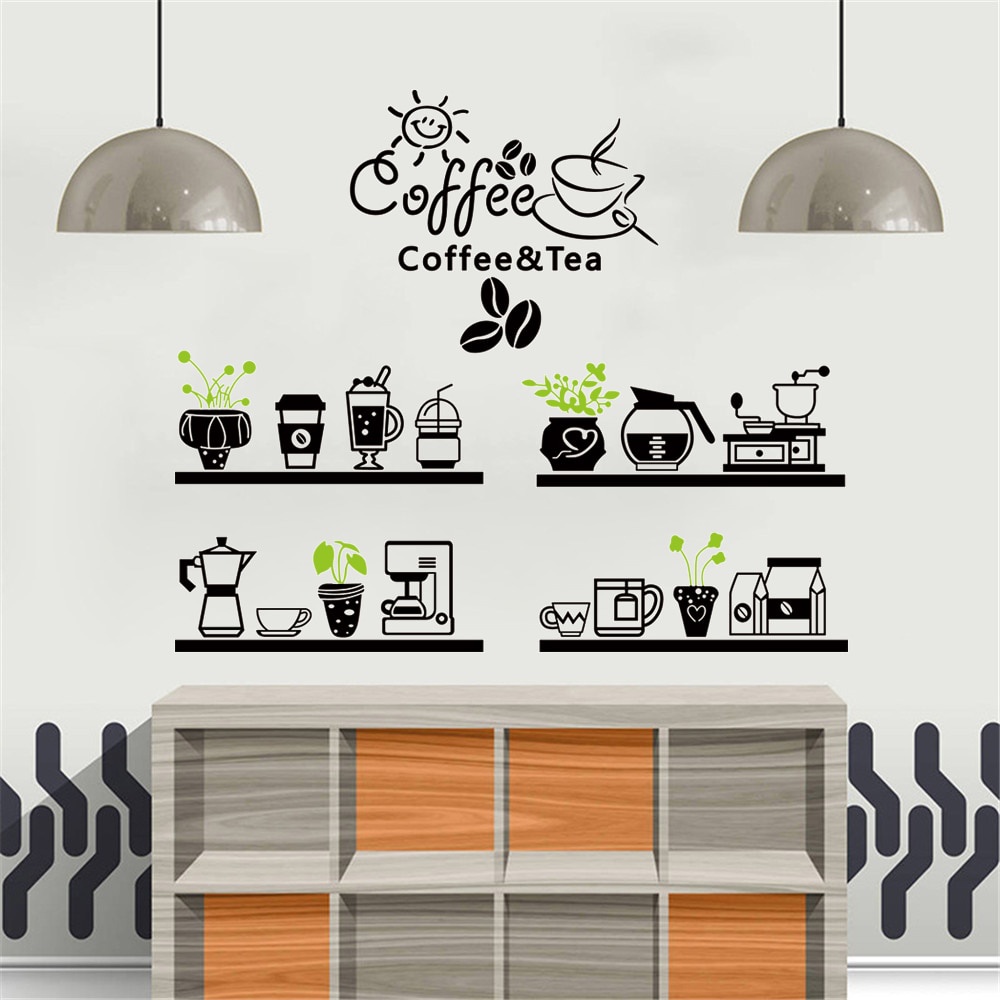 Coffee Shop Sticker Bean Milk tea Decal Cafe Cup Poster Vinyl Art Wall ...