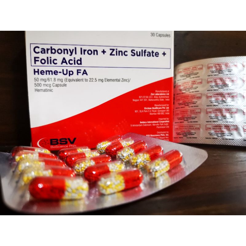 Heme-Up FA iron (in the form of Carbonyl Iron)+ Zinc sulfate, + Folic ...