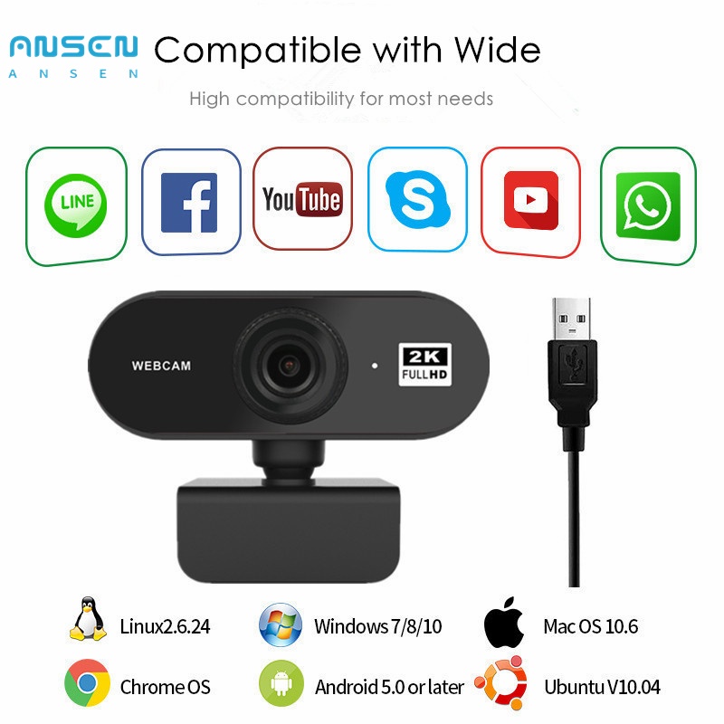 ANSEN Webcam for PC Laptop 2K 1080P 720P Full HD with Mic | Shopee ...