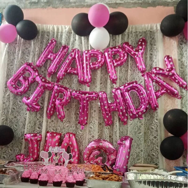 Blue Pink Happy Birthday Balloons 13pcs/set 16inch Aluminum foil ...