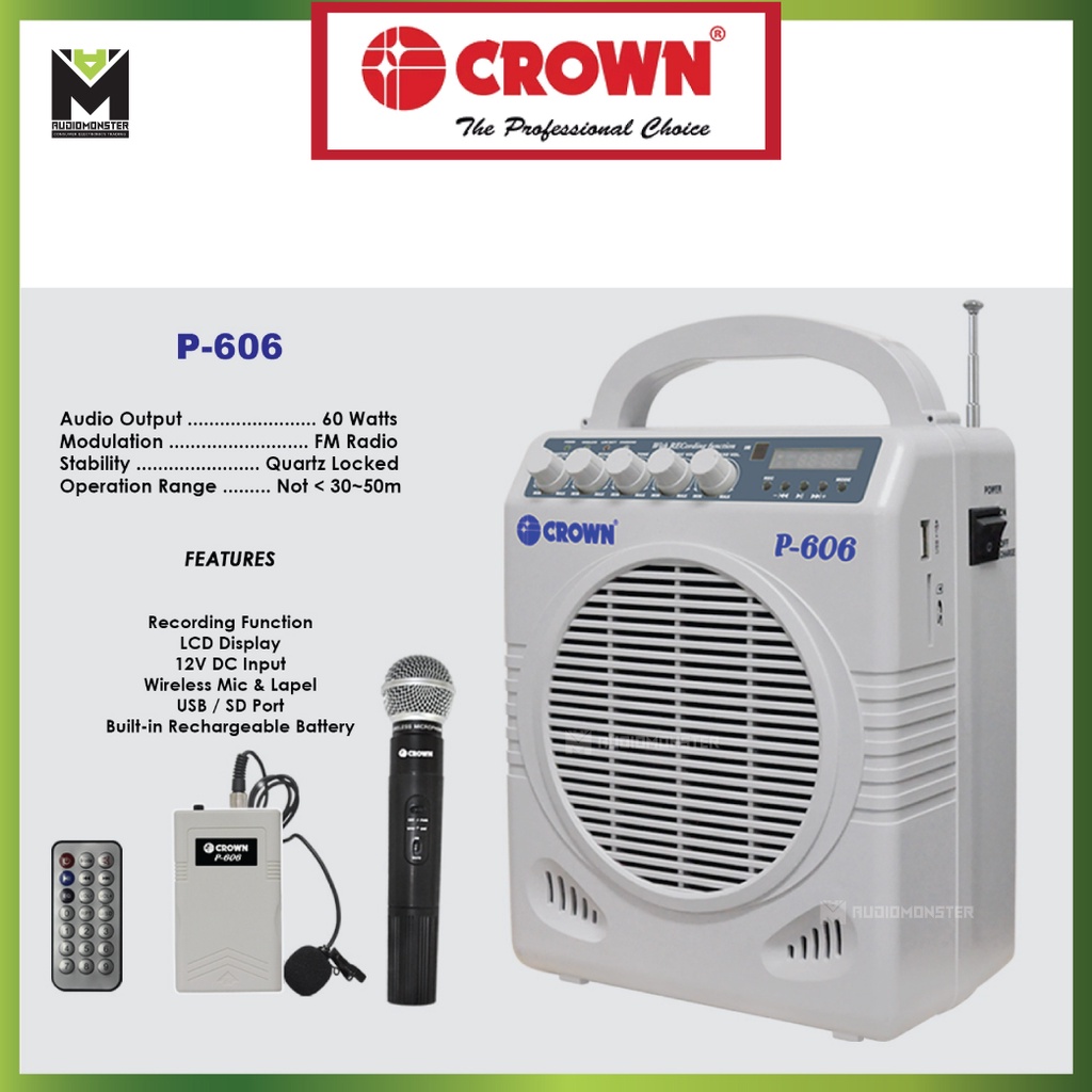 Crown P-606 60W FM Radio Portable PA System | Shopee Philippines
