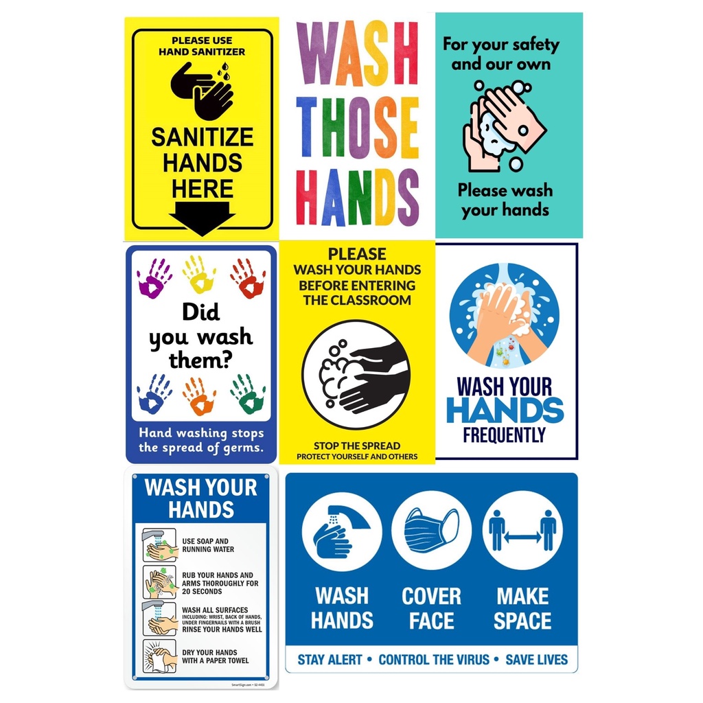 Sanitize Hands Wash Your Hands Signage (Laminated Signage and ...