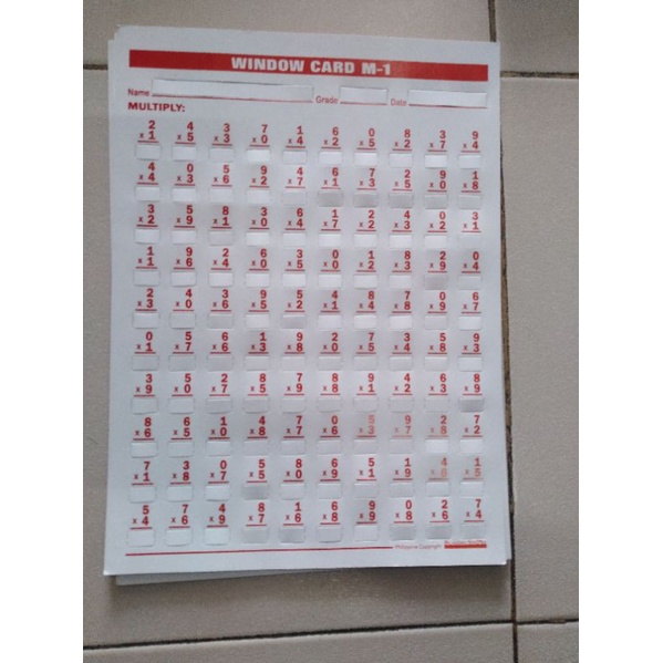 Window Card per Piece(S1,A1,D1,M1)(S2,A2,D2,M2)(S3,A3,D3,M3)(S4,A4,D4 ...