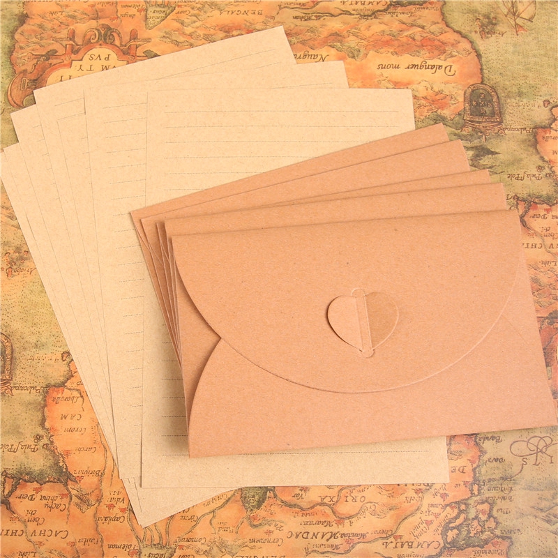 21 Sheets South Korea Retro Kraft Heart Shape Letter Paper Set Student ...
