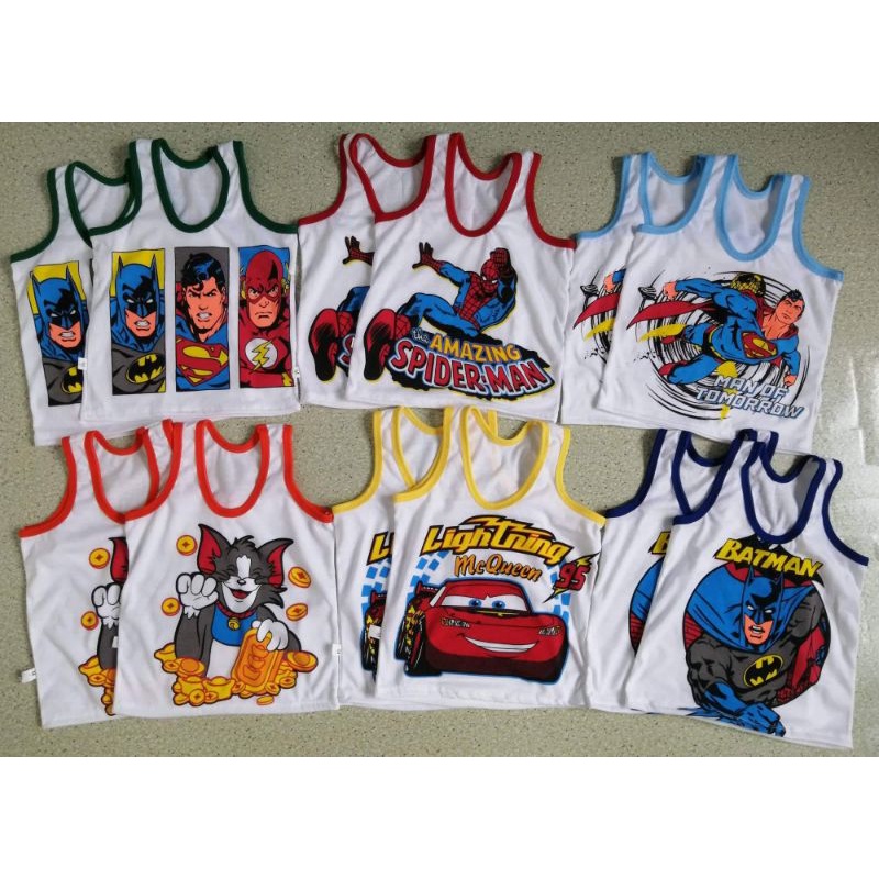 12pcs white character sando kid's /boy's (1-4 years old) assorted ...
