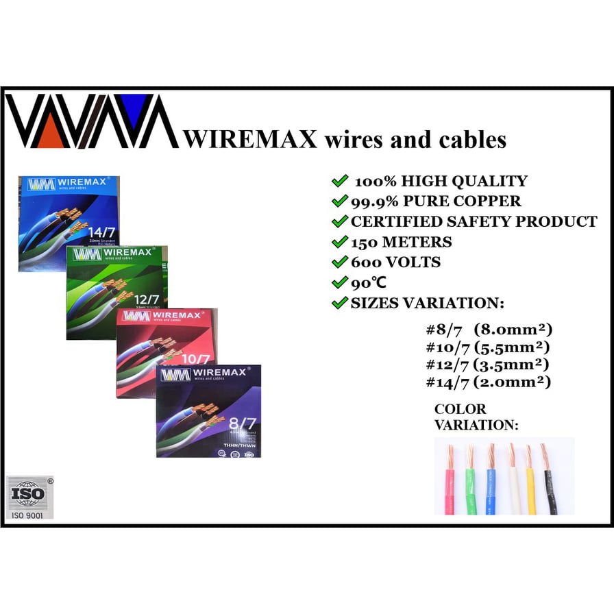 WIREMAX THHN/THWN STRANDED WIRE (#14/7 2.0MM #12/7 3.5MM ) SOLD PER METER | Shopee Philippines