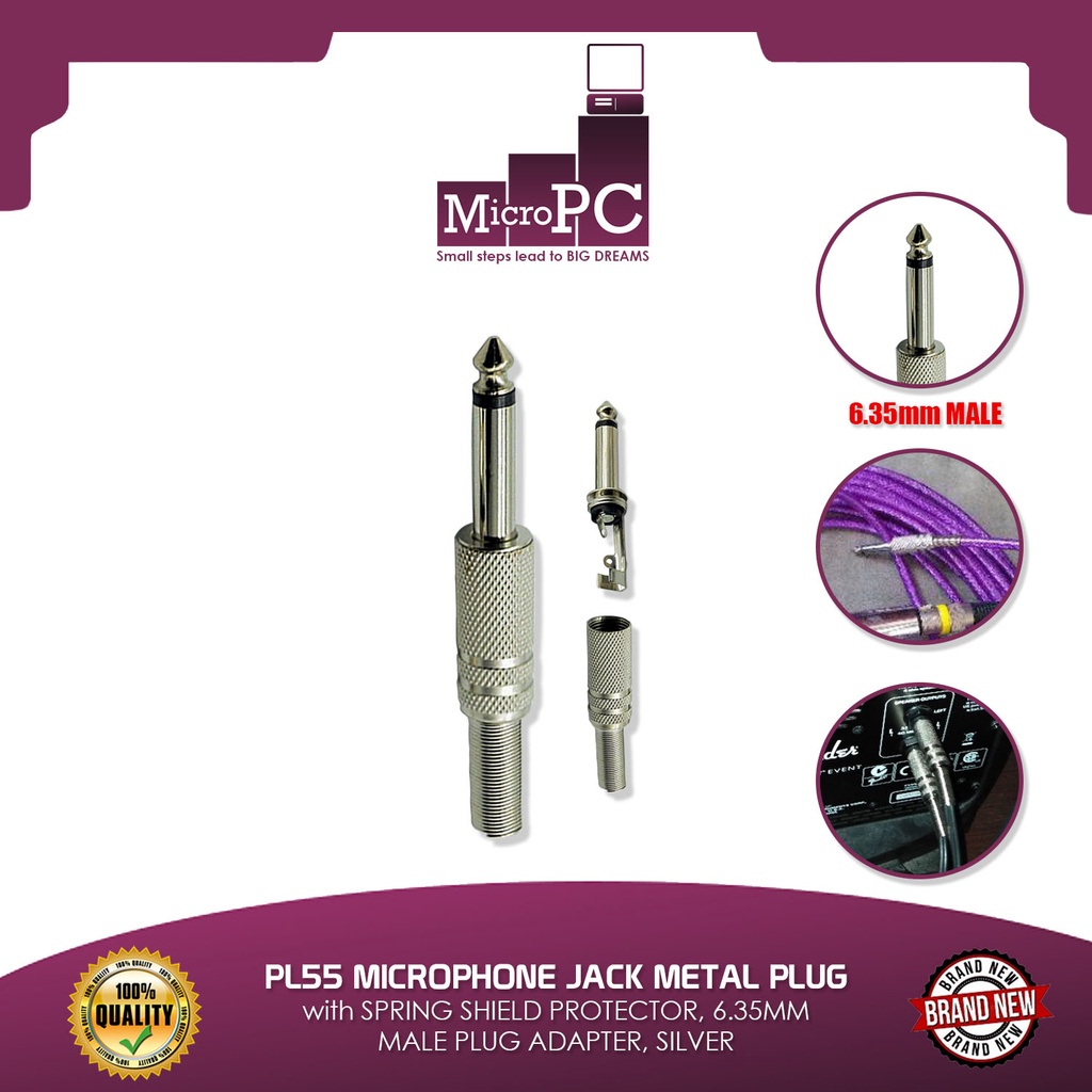 PL55 MICROPHONE JACK METAL PLUG with SPRING SHIELD PROTECTOR, 6.35MM ...