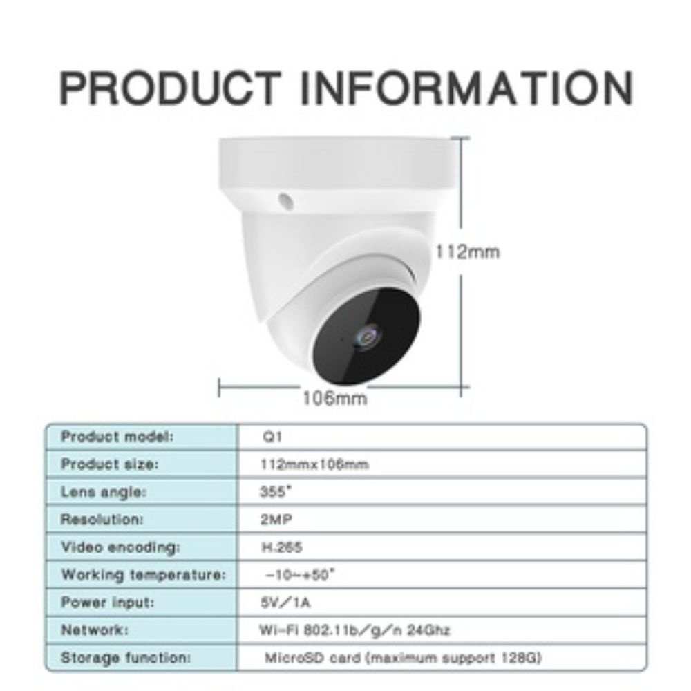 V380 Q1 3MP Indoor 360° Rotation Static CCTV IP Wifi Camera Wireless ...