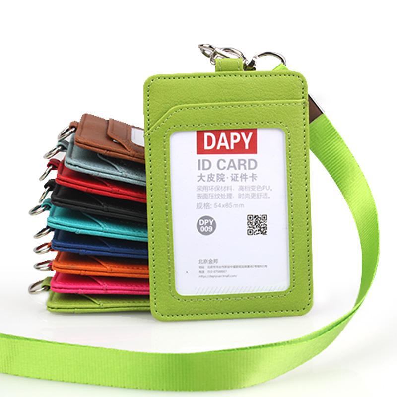 Badge Holder, Double Sided PU Leather ID Badge Card Holder with Neck ...