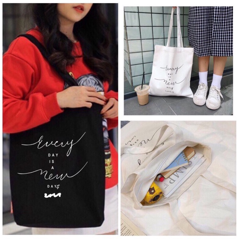 Everyday CANVAS SHOULDER TOTE BAG (WITH MOUTH) | Shopee Philippines
