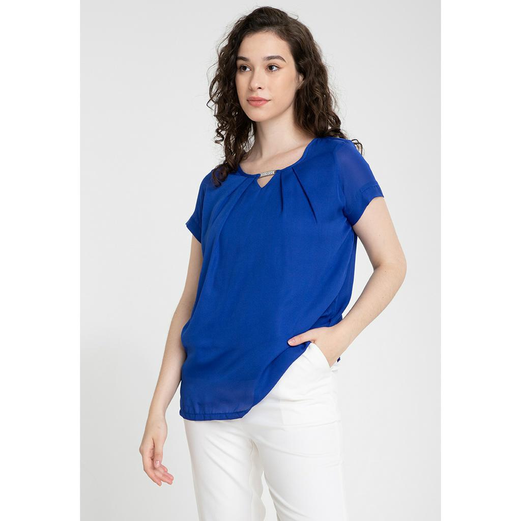 Krizia Pleated V-Cut Blouse with Free Pearl Accessory | Shopee Philippines