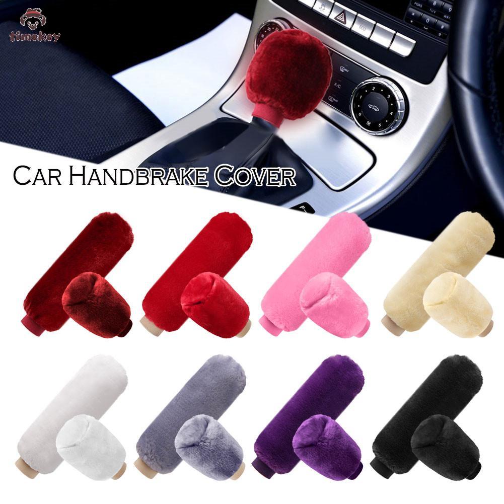 TK-2Pcs Car Handbrake Grip Covers Gear Shift Knob Cover Handle Plush ...