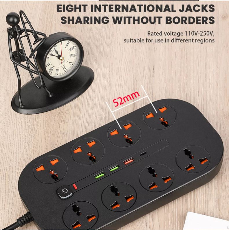 TB-22 8.4A Universal Power Socket Extension With Type-C Port, 8 AC ...