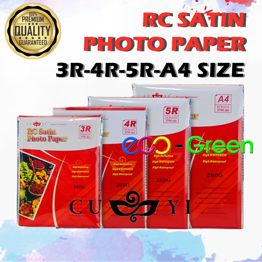 CUYI 3R 4R 5R A4 RC SATIN PHOTO PAPER 260 GSM (20SHEETS) | Shopee ...