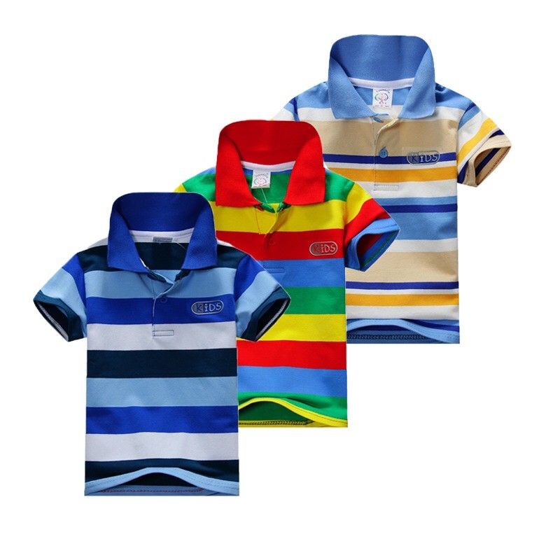 cotton polo shirts striper for kids boy (1-16 year old) (Random colors ...