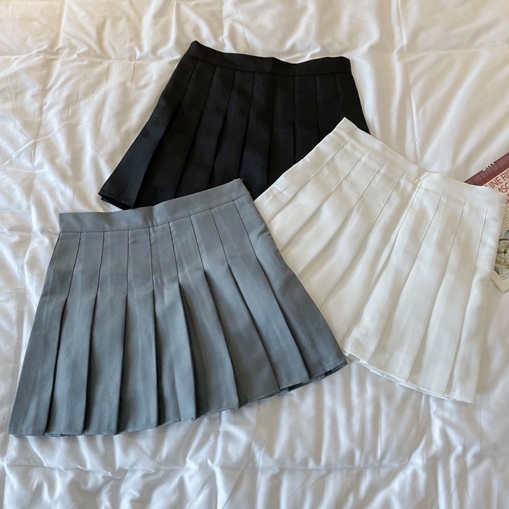 [Huangyoyo]Korean solid color skirts high waist pleated mini skirt for ...