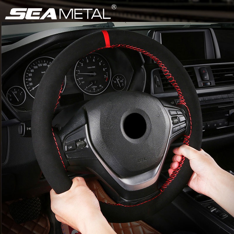 SEAMETAL Suede Car Steering Wheel Cover Hand-sewn Auto Steering Wheel ...