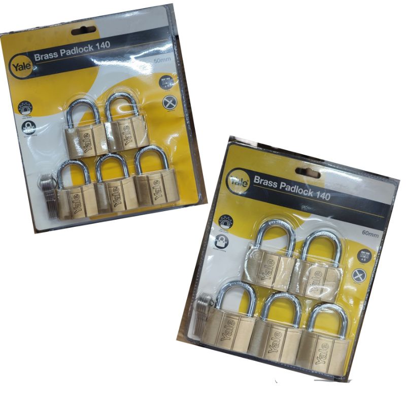 Yale HD Brass Padlock V140 5 Pcs Set Keyed Alike ( V140.50 KA5 50mm , V140.60 KA5 60mm ...