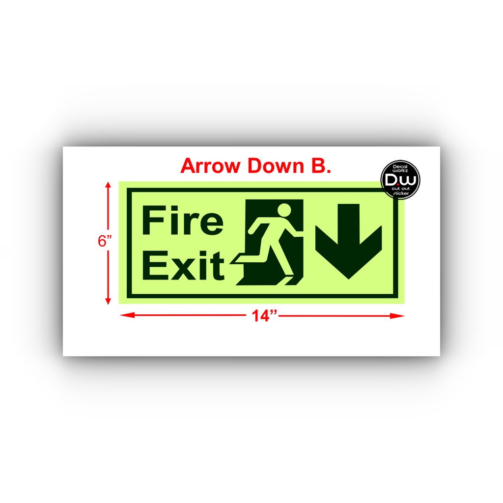Fire Exit Glow in the Dark Medium Size Cut Out Luminous Sticker in 3mm ...