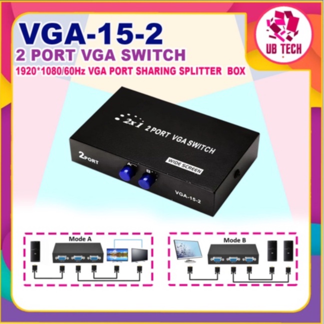 Metal case 1920x1440 Vga 2-In-1-Out 2 Port Sharing Switch Splitter Box ...
