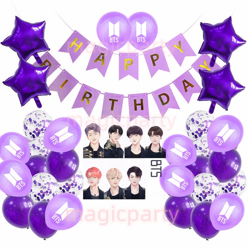 BTS Purple Theme Happy Birthday Banner Party set Star aluminum Film ...