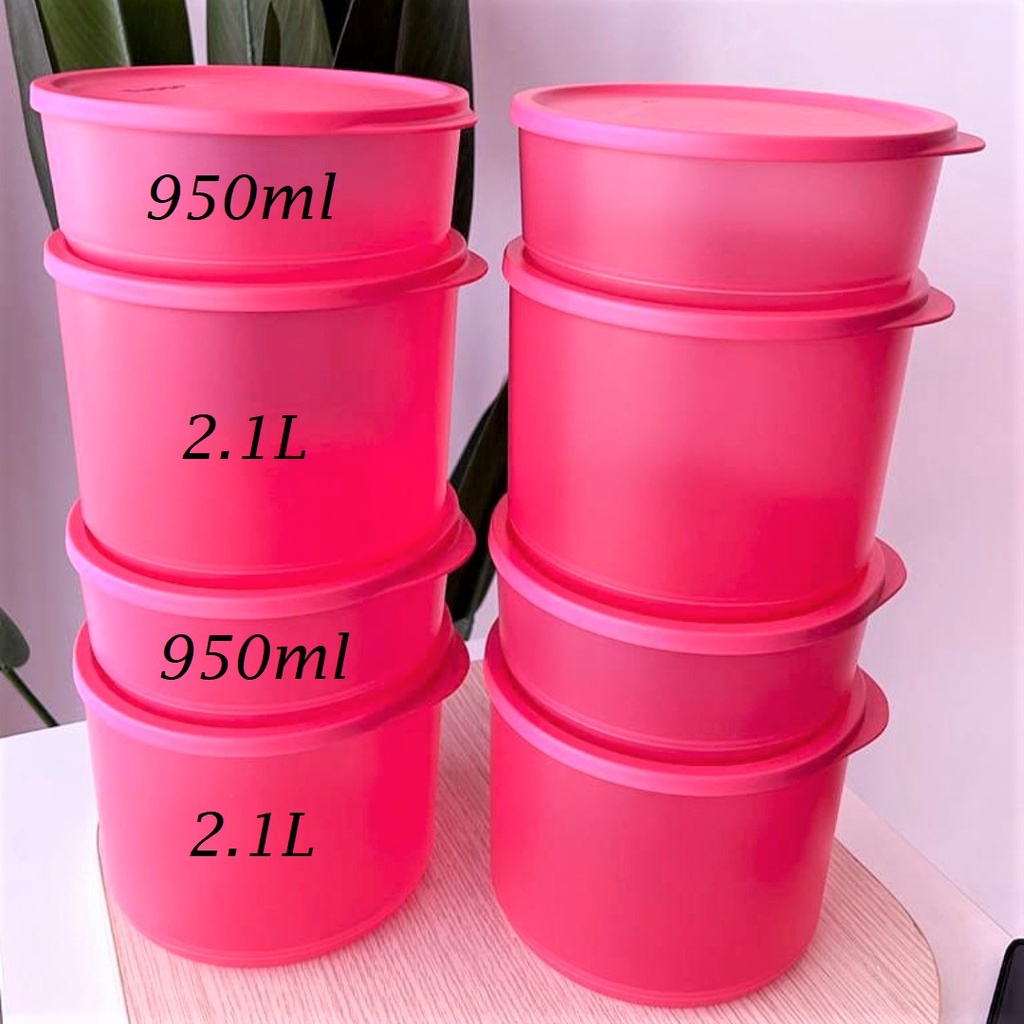 Tupperware Summer Fresh Round Set (1L / 530ML/ 2.1L/ 950ML) with Box bekal tupperware bekas ...