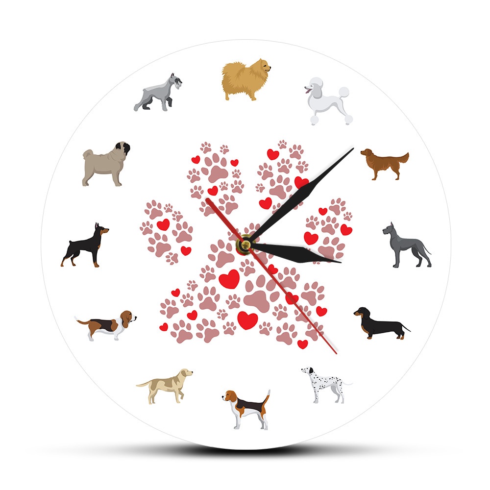 Modern Creative Dog Footprint Design Theme Wall Clock 12-Inch Pet Shop ...