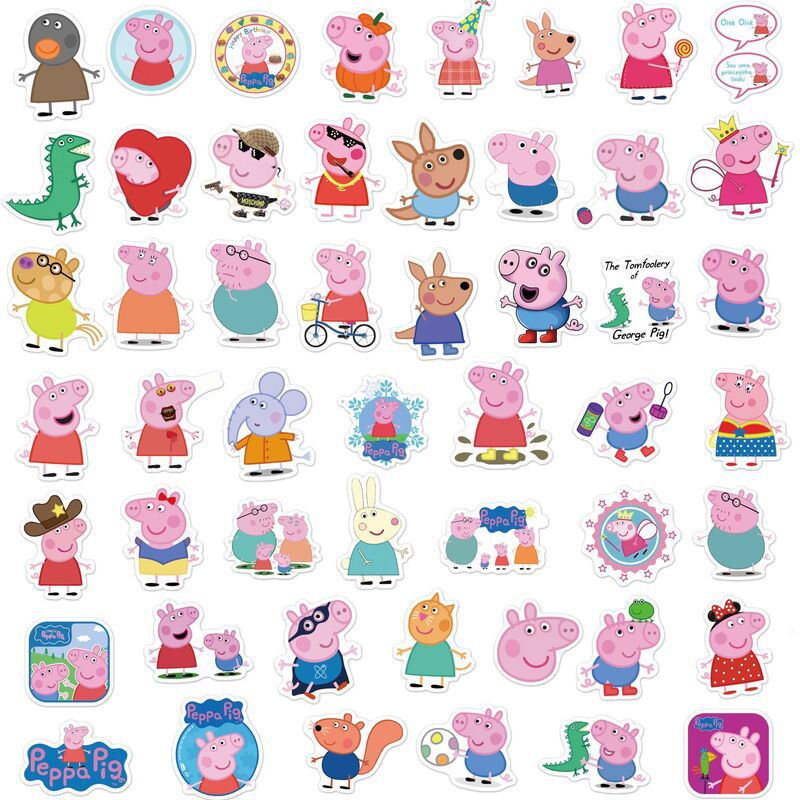 50pcs Pepa Pig Stickers Kids Laptop Waterproof Skateboard Waterbottle ...