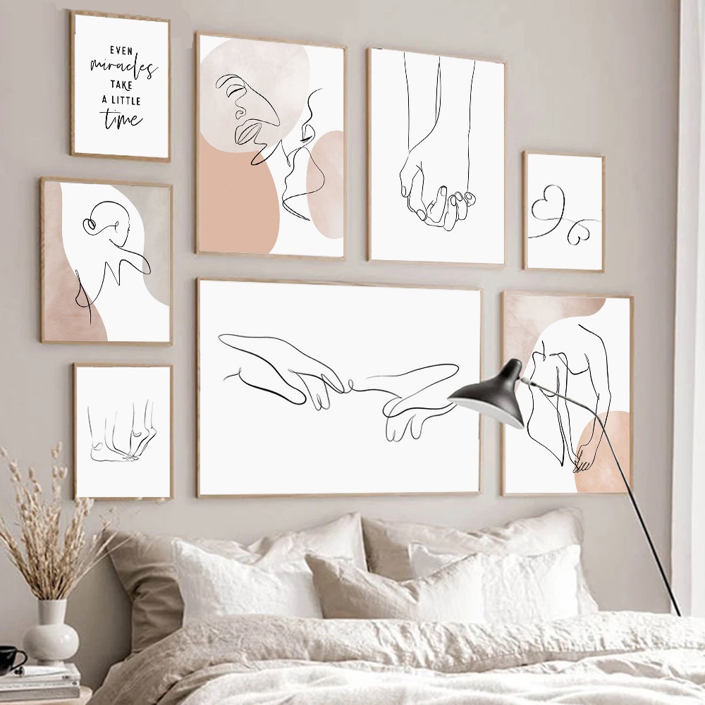 Line Drew Canvas Poster Prints Lover Boy Girl Kiss Body Canvas Painting ...