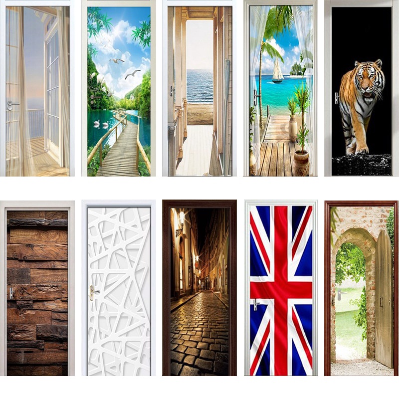 3D Door Sticker Door Wrap Wall Sticker Mural Wallpaper Poster Self ...