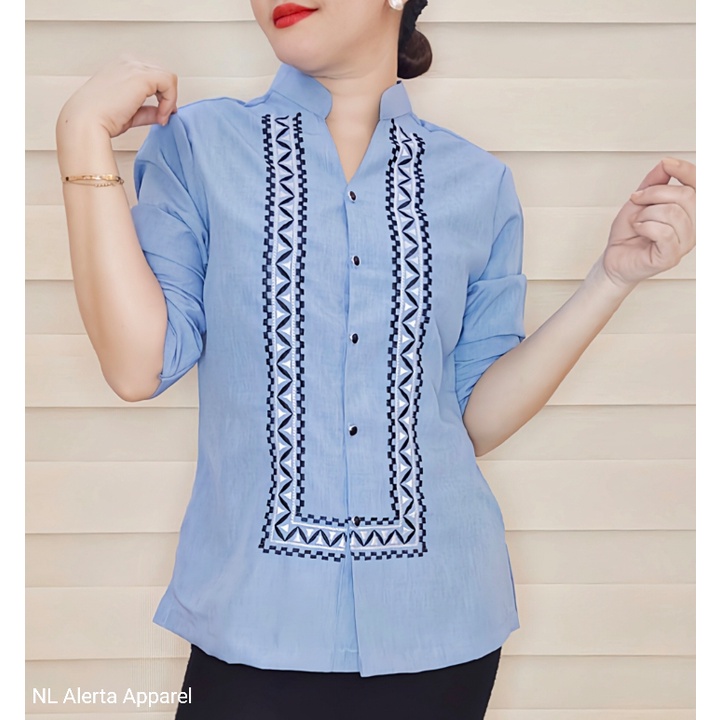 LADIES TOP BARONG FOR WOMEN PURE EMBROIDERED OFFICE WORKWEAR HUGO CLOTH ...